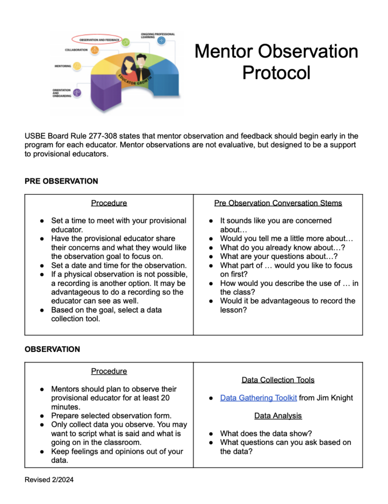 Mentor Observations – Instructional Coaching